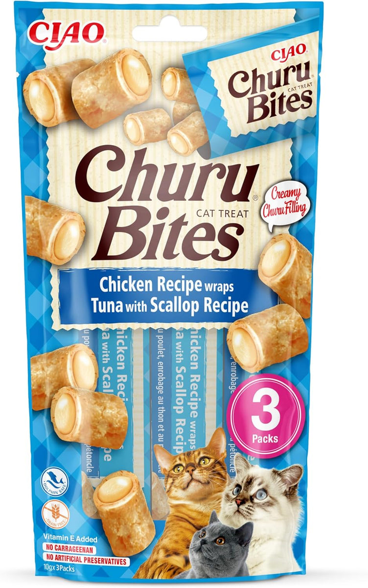 Ciao Churu Bites 3 Pack Cat Treat - Chicken Recipe wraps Tuna with Sca