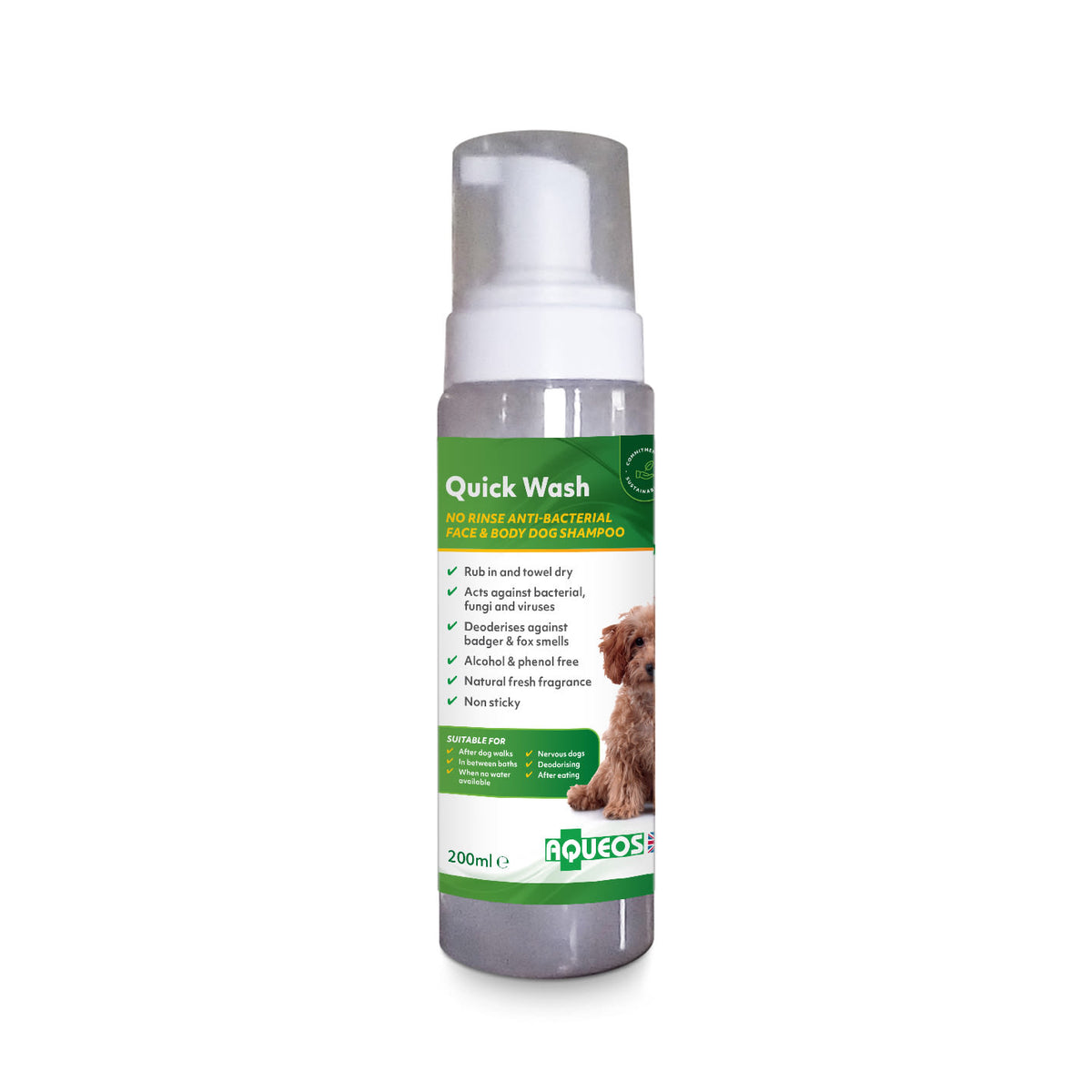 Aqueos Quick Wash Anti-Bacterial Face & Body Dog Shampoo
