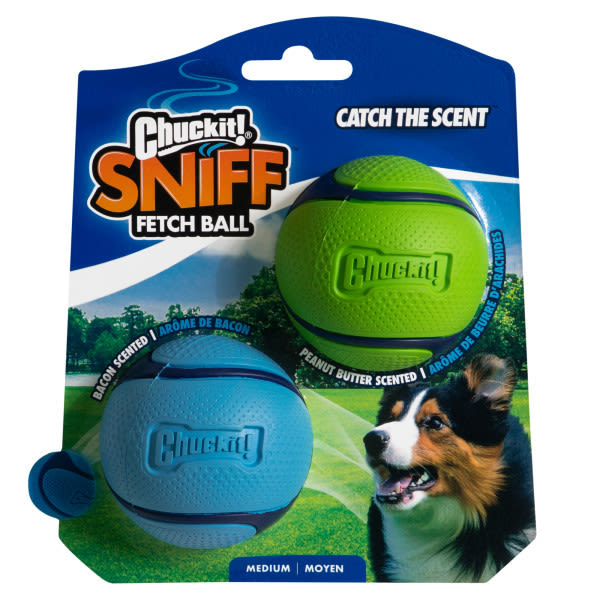 Chuckit! Sniff Fetch Balls Duo Medium Blue and Green Ball Dog Toy