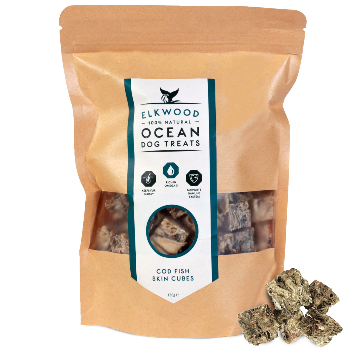 Elkwood Cod Fish Skin Cubes for Dogs 130g | Petwell