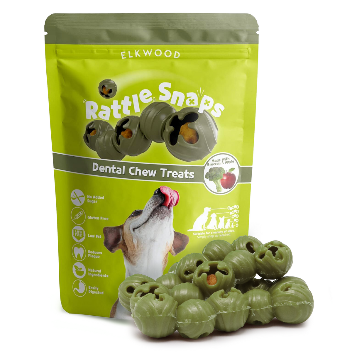 Elkwood Dog Treats Broccoli & Apple Rattlesnaps | Petwell
