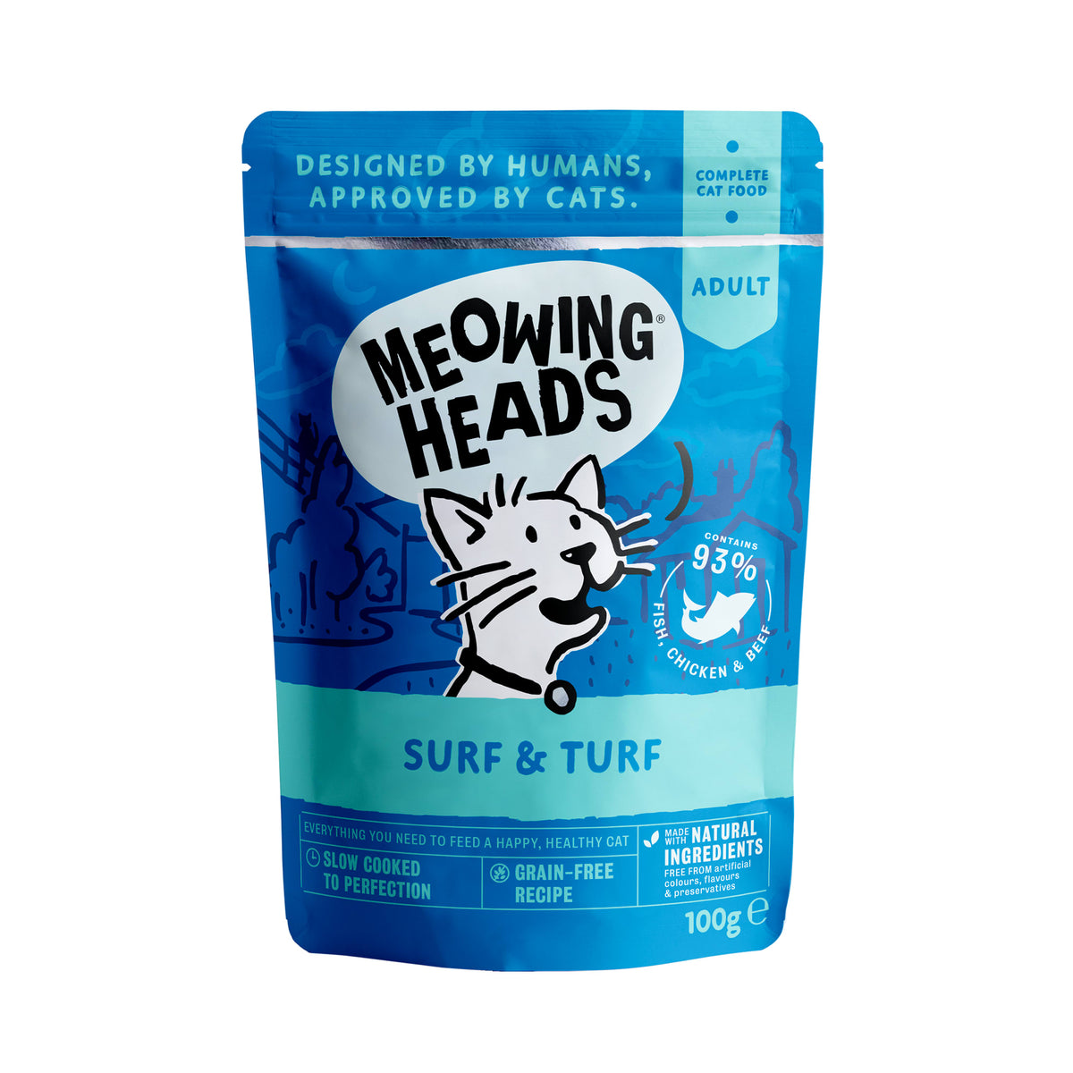 Meowing Heads Surf & Turf Grain-free Adult Wet Cat Food in Pouches - F